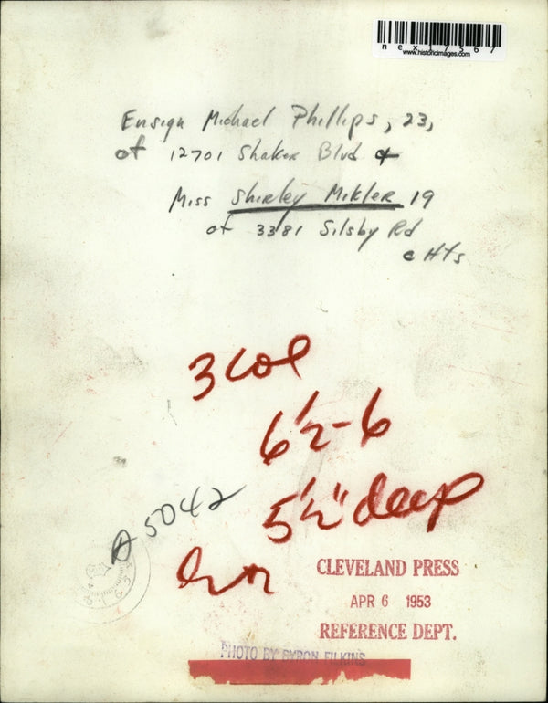 1953 Press Photo Ensign Michael Phillips, Shirley Mikler in Cleveland ...