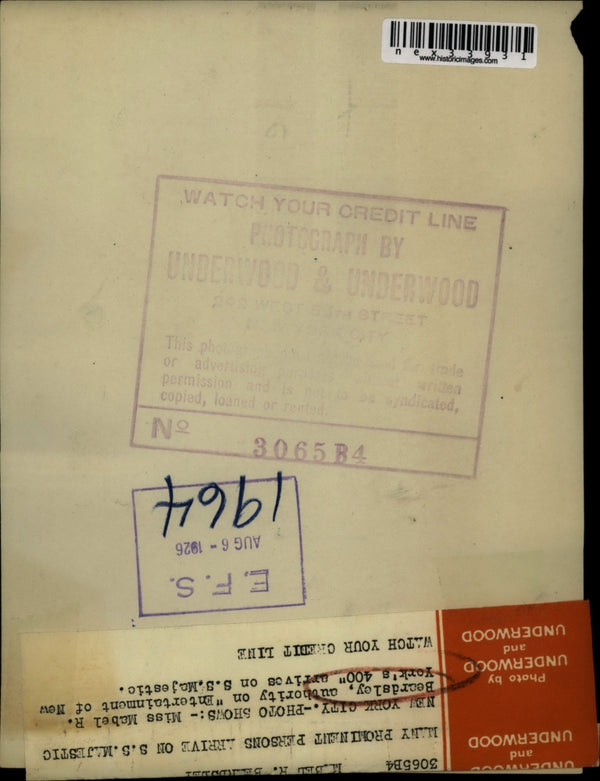 1926 Press Photo Mabel Beardsley Arrives On S.S. Majestic - Historic Images