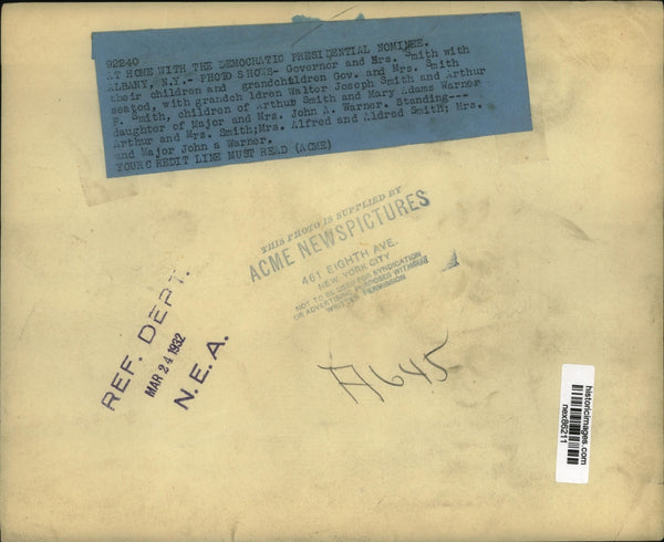 1932 Press Photo Governor of New York & Mrs Alfred Smith with Entire ...