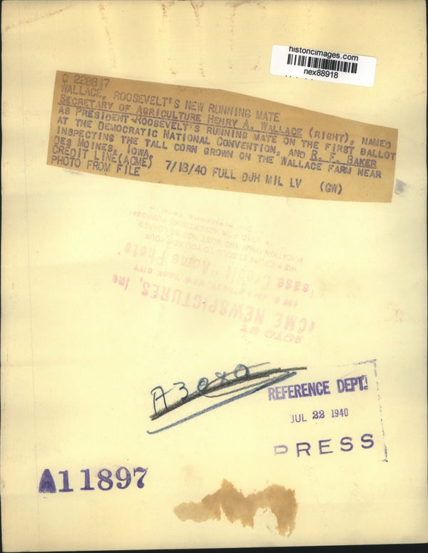 1940 Press Photo Secretary of Agriculture Henry A Wallace & R F Baker ...