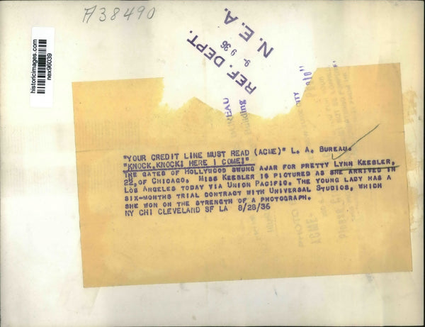 1936 Press Photo Actress Lynn Kessler Arriving in Los Angeles from ...