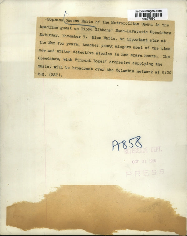 1936 Press Photo Soprano Queena Mario of Metropolitan Opera Nash ...