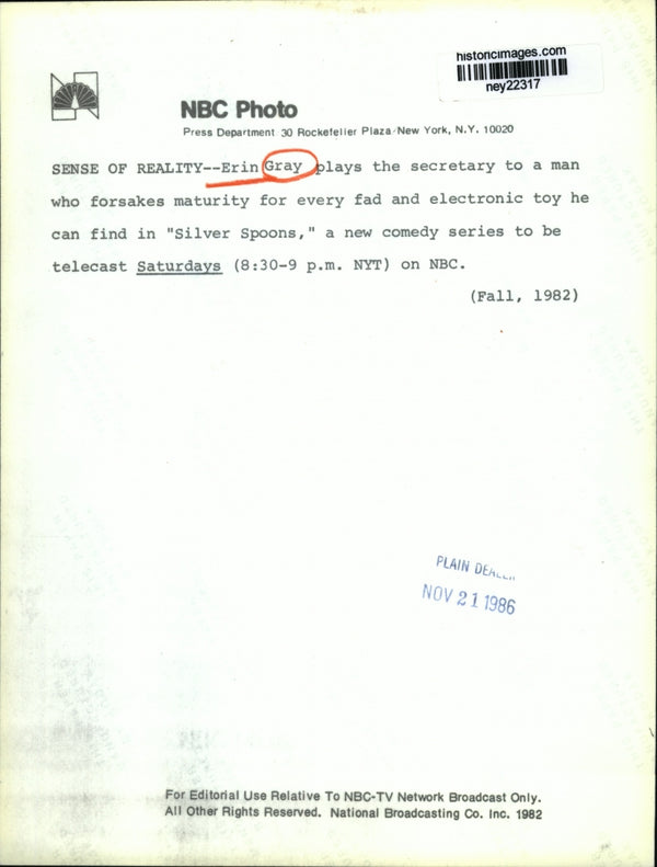 1986 Press Photo Actress Erin Gray in "Silver Spoons" Comedy on NBC ...