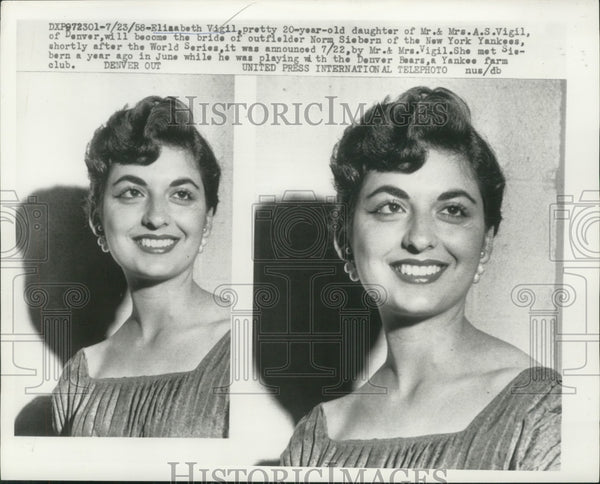 1958 Press Photo Elizabeth Vigil to Marry New York Yankee Norm Sieborn ...