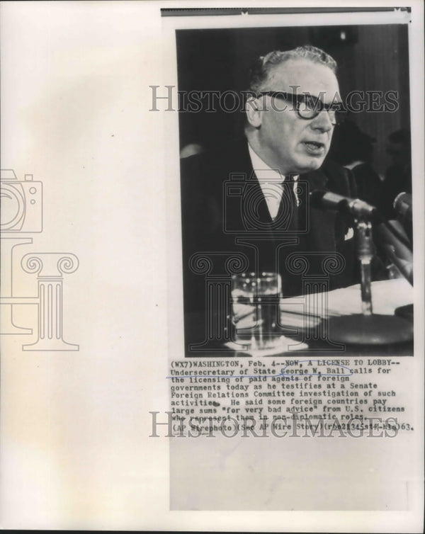 1963 Press Photo George W. Ball Testifies at Senate Foreign Relations ...