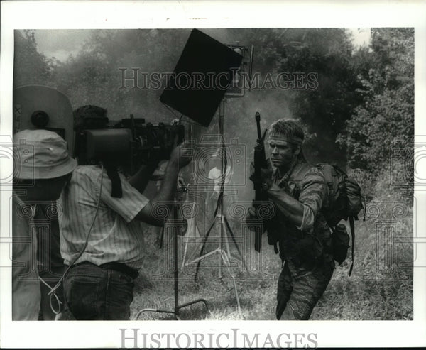 1985 Press Photo Actor Charles Taylor filming at the City Park's Scout ...