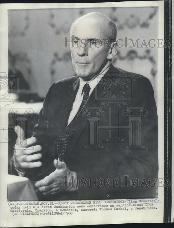 1968 Press Photo Alan Cranston holds his first news conference as ...