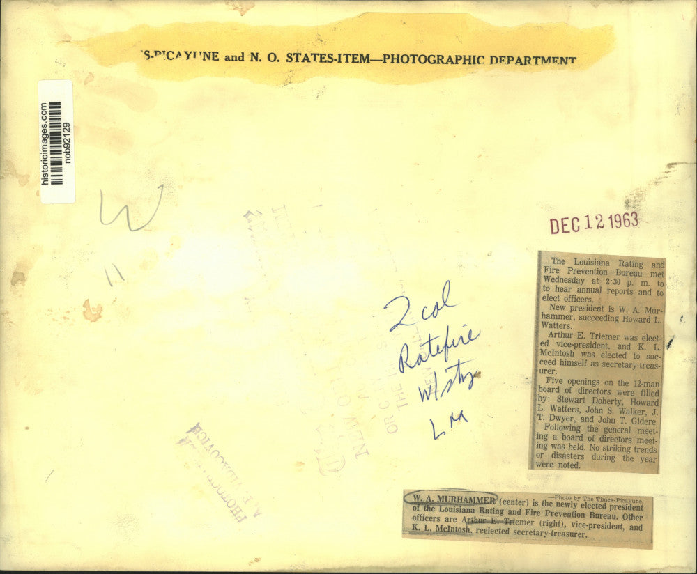 1963 Press Photo Elected officers of Louisiana Rating and Fire ...