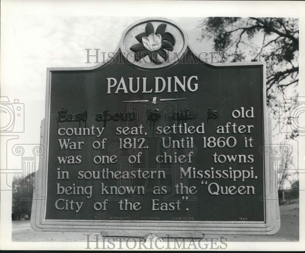1961 Press Photo Town marker in Paulding, Mississippi - Historic Images