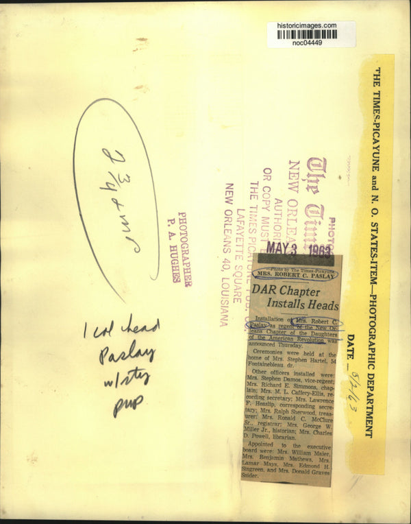 1963 Press Photo Mrs. Robert C. Paslay, Daughters of the American ...