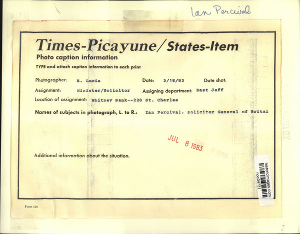 1983 Press Photo Ian Percival, Solicitor General of Britain - noc04731 ...