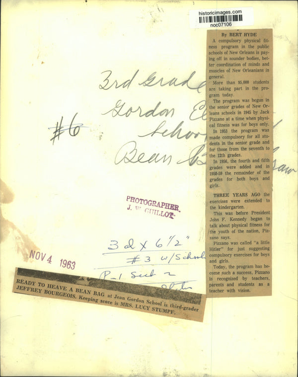 1963 Press Photo Jeffrey Bourgeois throws bean bag, Jean Gordon School ...