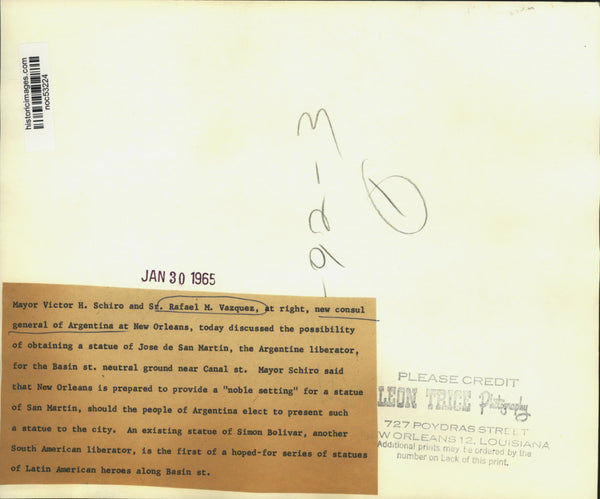 1965 Press Photo Mayor Victor Schiro and Argentine consul general ...