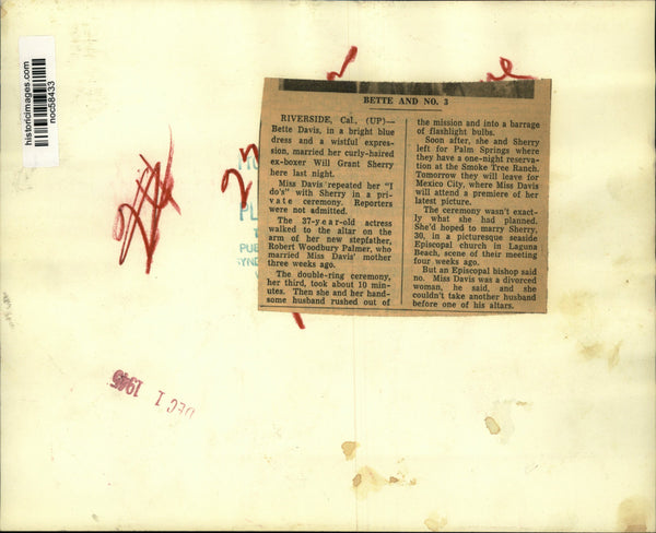 1945 Press Photo William Grant Sherry & Bette Davis-Marriage License ...