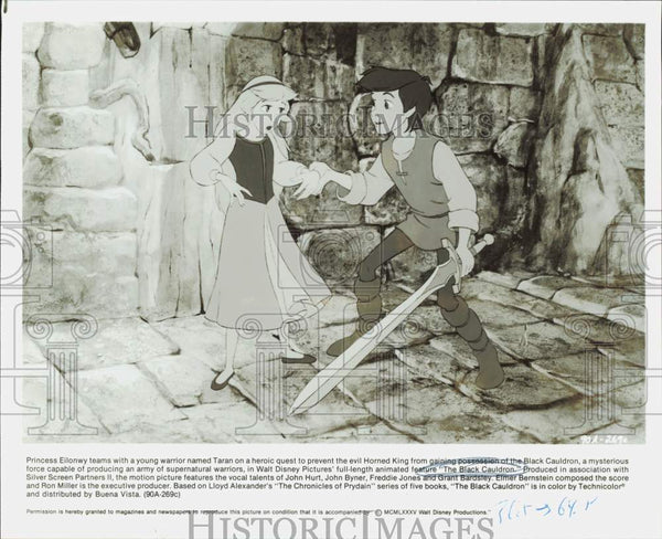 1985 Press Photo Princess Eilonwy and warrior Taran in Disney's "Black ...