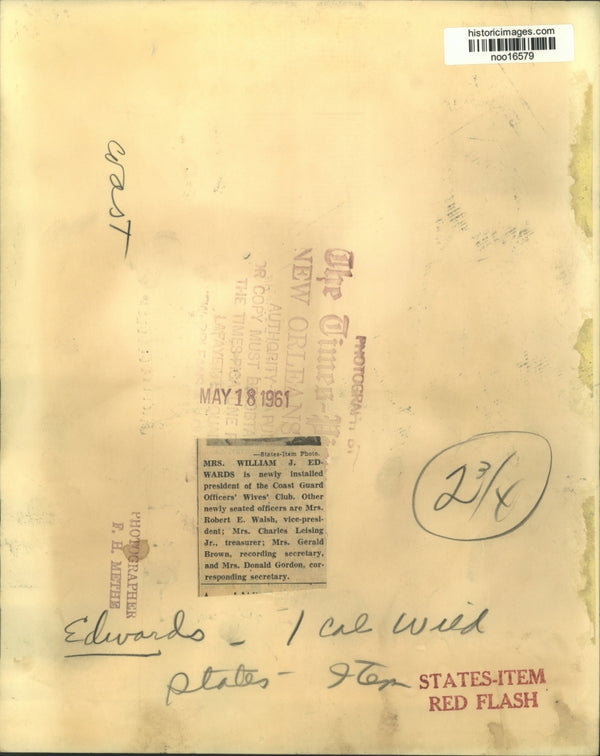 1961 Press Photo Mrs. William J. Edwards, president, Coast Guard ...