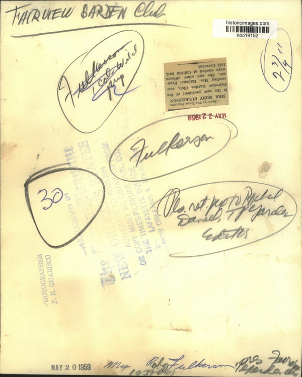 1959 Press Photo Mrs. Roby Fulkerson, president of the Fairview Garden ...