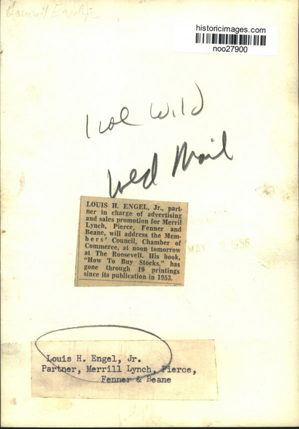 1956 Press Photo Louis H. Engel of Merrill Lynch, Pierce, Fenner ...