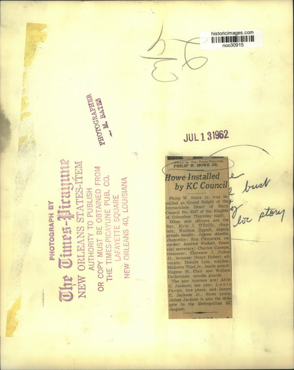 1962 Press Photo Philip Howe Jr. installed Grand Knight of Knights of ...