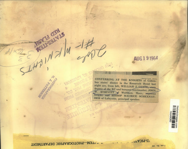 1964 Press Photo William J. Guste, Knights of Columbus states' dinner ...