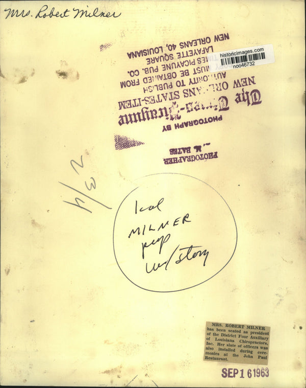 1963 Press Photo Mrs. Robert Milner, Auxiliary of Louisiana ...