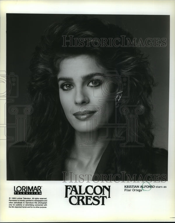 1989 Press Photo Kristian Alfonso stars as Pilar Ortega on Falcon Crest ...