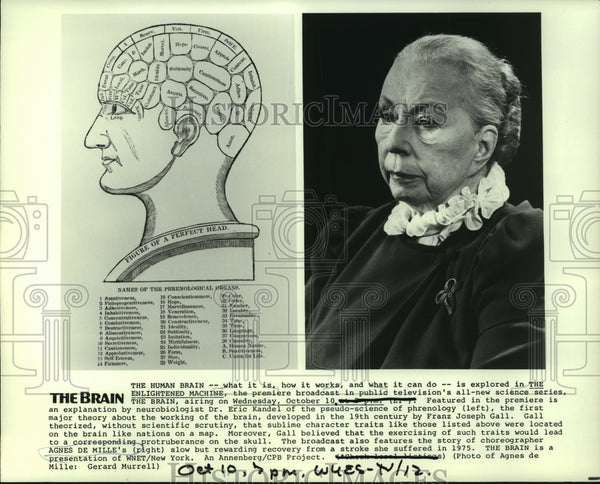 1984 Press Photo Left: The Human Brain; Right: Agnes de Mille in PBS ...