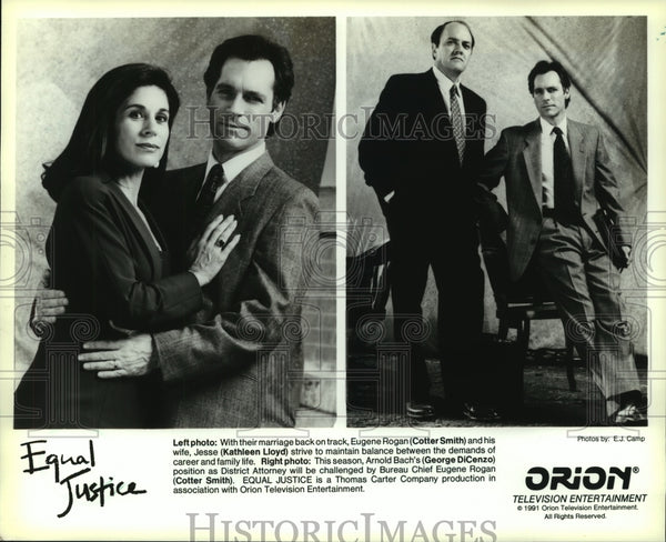 1991 Press Photo Actors Cotter Smith, Kathleen Lloyd and George DiCenzo ...