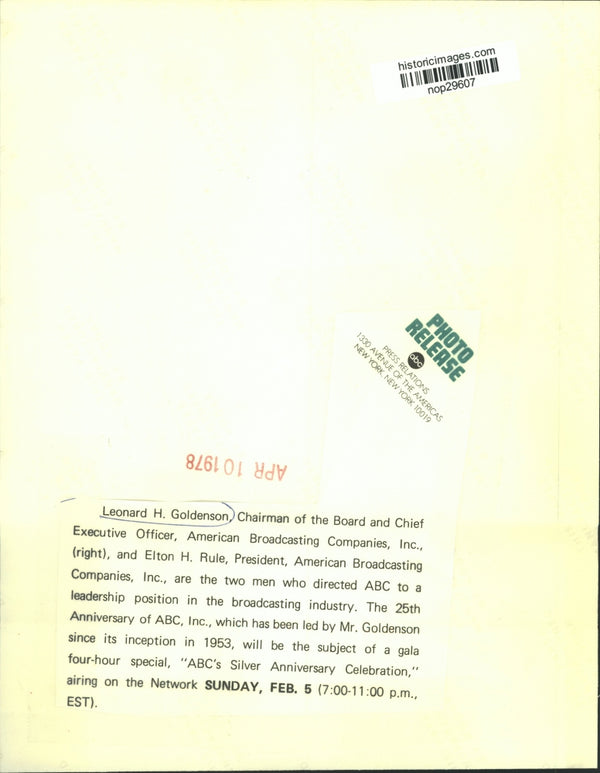 1978 Press Photo Leonard H. Goldenson and Elton H. Rule, ABC Executives ...