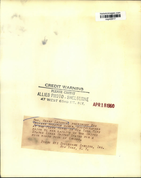 1960 Press Photo Mrs. Henry Lazarus, prominent New Orleans Theatre ...