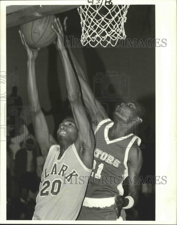 1985 Press Photo Basketball Action with Joseph S. Clark High School ...