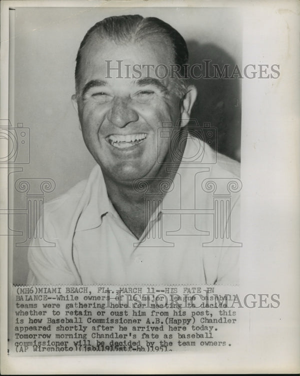 1951 Press Photo Baseball Commissioner A. B. (Happy) Chandler ...