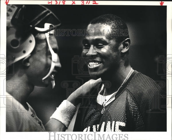 1983 Press Photo Football Players Wade Elmore and Gerald Broussard ...