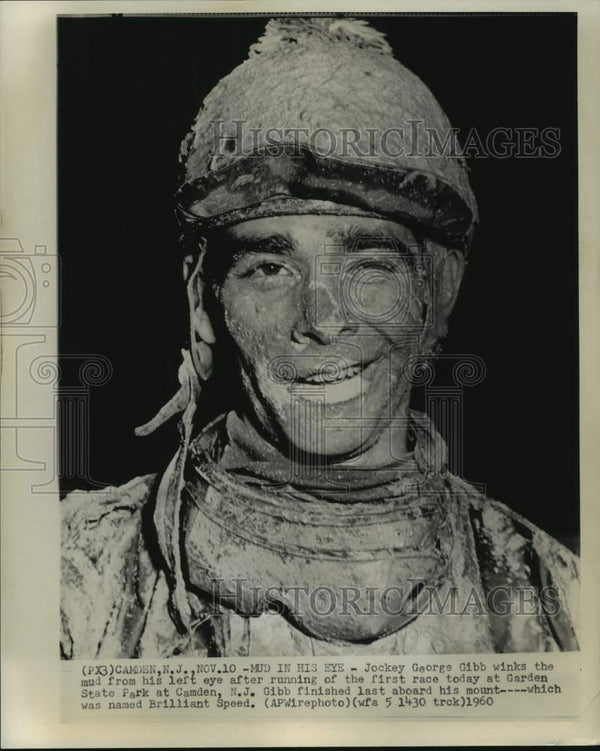 1960 Press Photo Horse racing jockey George Gibb at Garden State Park ...