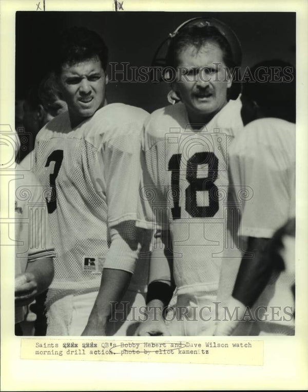 1988 Press Photo New Orleans Saints football players Bobby Hebert, Dave ...