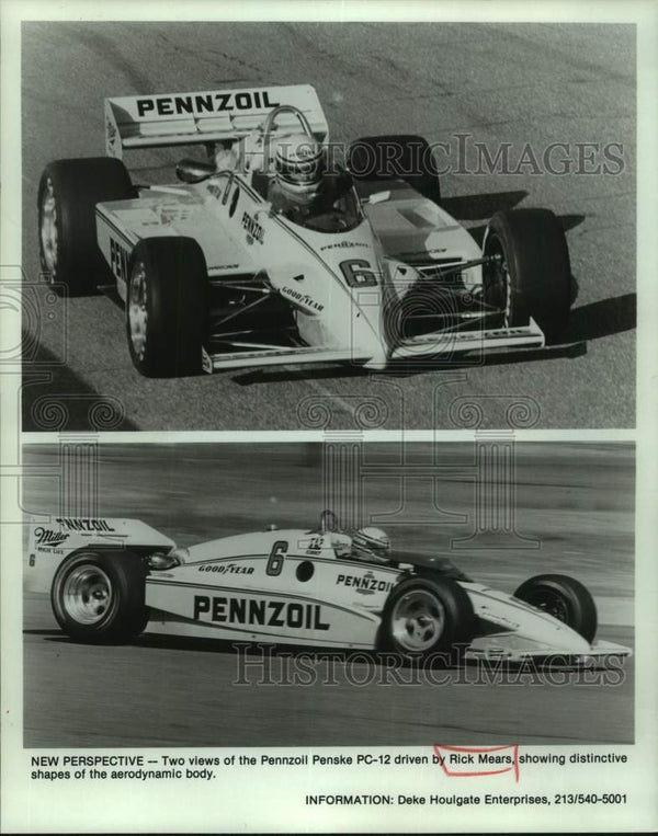 1984 Press Photo 2 photos of Pennzoil Penske PC-12 race car driven by ...
