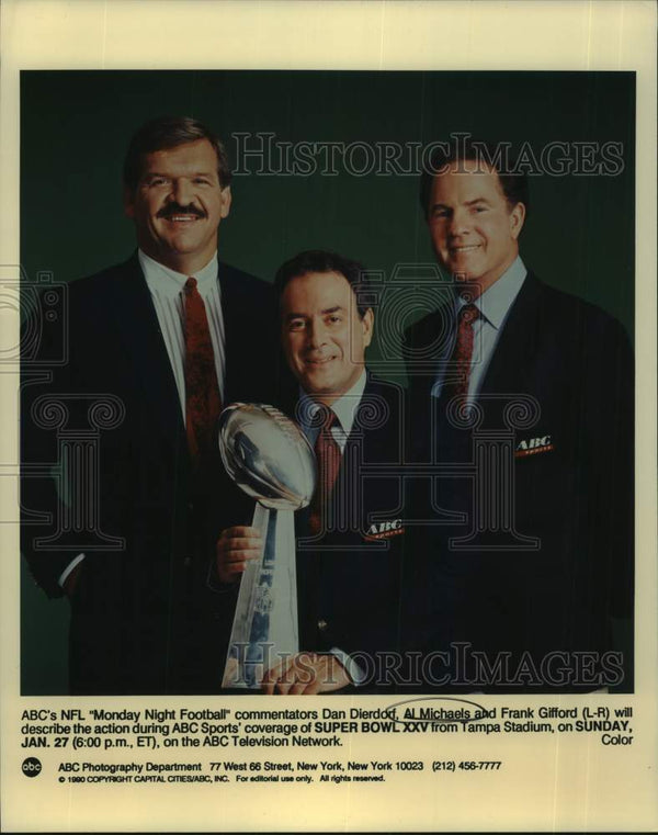 1990 Press Photo ABC's NFL "Monday Night Football" commentators pose ...