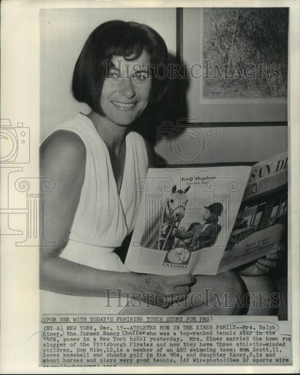 1965 Press Photo Mrs. Ralph Kiner, former tennis star Nancy Chaffee ...