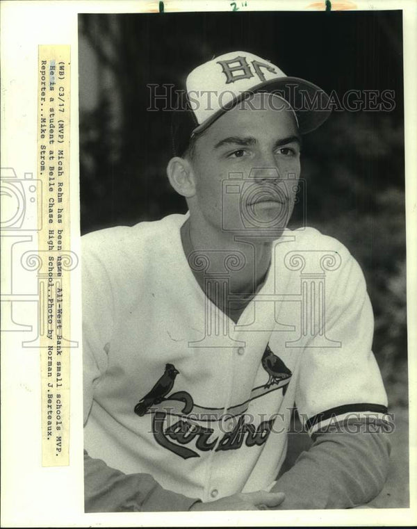 1989 Press Photo Belle Chase baseball player Micah Rehm named MVP ...
