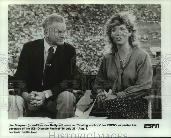 1986 Press Photo ESPN sportscasters Jim Simpson and Leandra Reilly ...