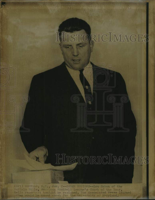 1966 Press Photo Buffalo Bills Football Lou Saban Resigns - nos30431 ...