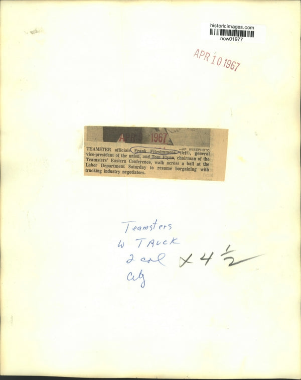 1967 Press Photo Teamster officials Fitzsimmons & Flynn at Labor ...