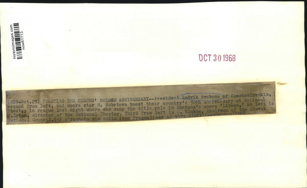 1968 Press Photo Ludvik Svoboda toasts Czechoslovkia's golden ...