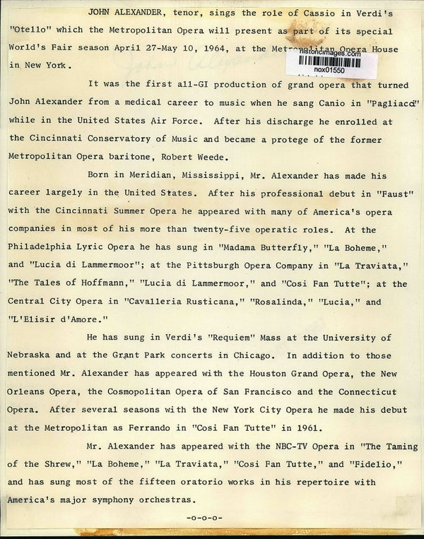 1964 Press Photo John Alexander, tenor singer, headshot - nox01550 ...