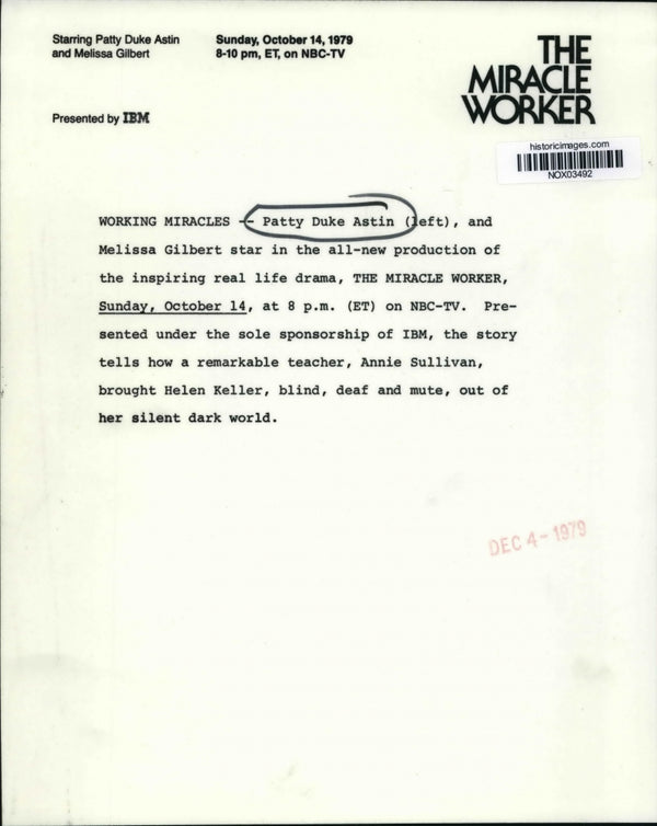 1979 Press Photo Melissa Gilbert & Patty Duke Astin star in The Miracle ...