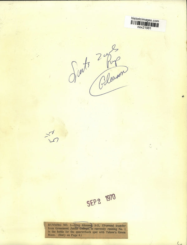 1970 Press Photo Greg Gleason (10), quarterback for Tulane University ...