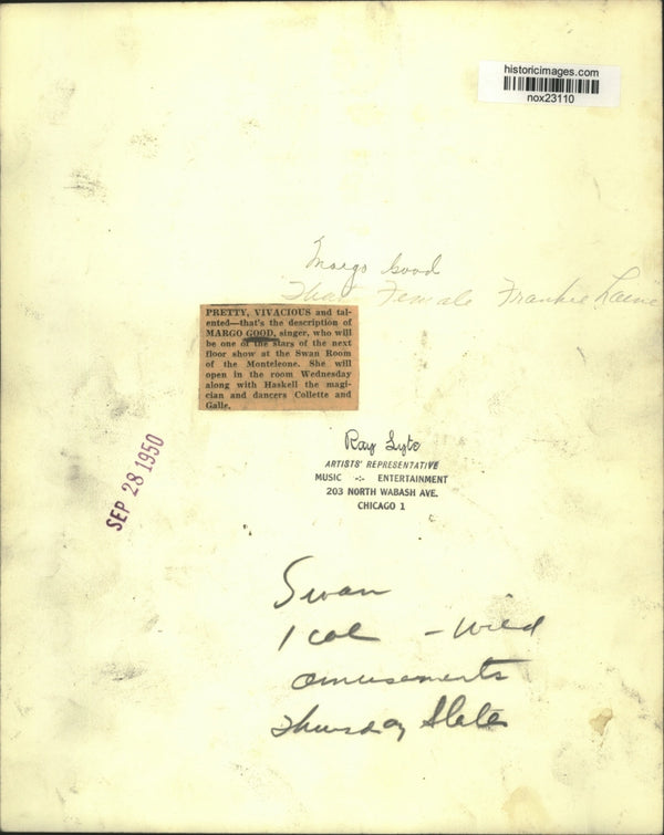 1950 Press Photo Singer Margo Good - nox23110 - Historic Images