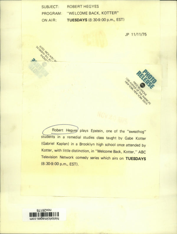 1975 Press Photo Robert Hegyes plays Epstein, in "Welcome Back, Kotter ...