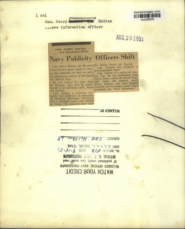 1951 Press Photo Commander Barry Holton-Navy Publicity Officer Shift ...