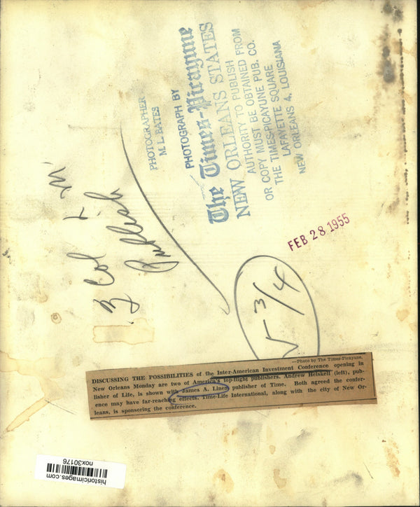 1955 Press Photo Andrew Heiskell & James Linen talk at a publishers ...